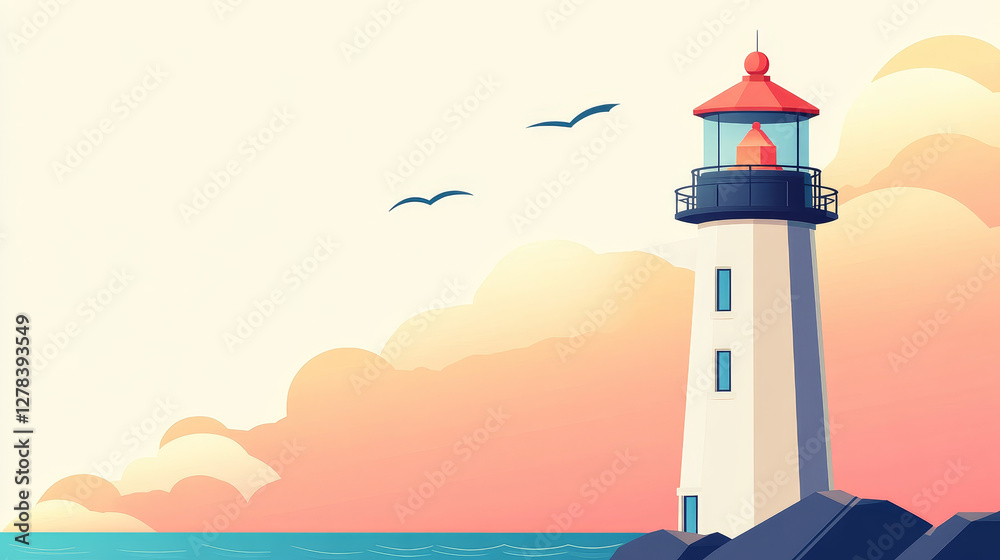 Sea light house icon. Ocean beacon tower illustration. Coast lighthouse ...