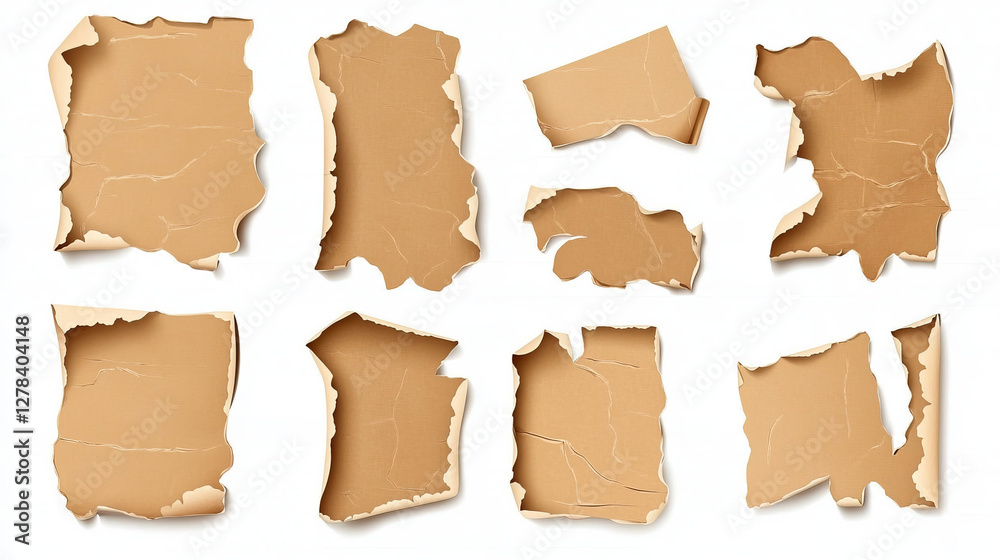 Pieces of paper with torn edges attached with adhesive tape. Realistic ...