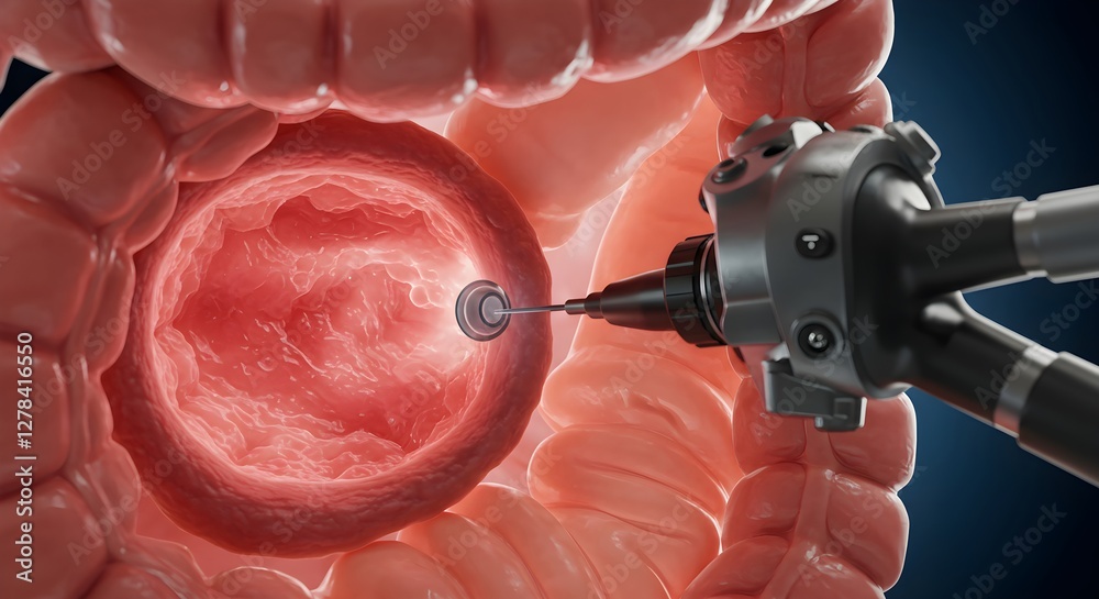 Colonoscopy medical procedure with robotic endoscope in human intestine ...