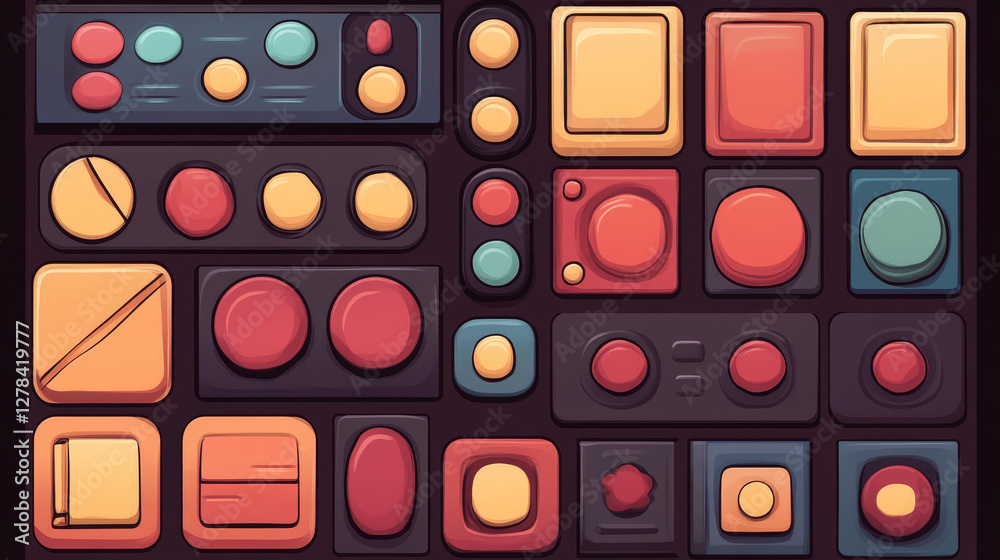 Vector game template gui kit. Interface button elements for build web and mobile games and apps ...