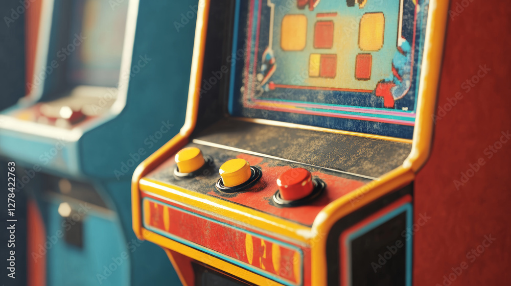 Retro arcade video game screen machine background. Vintage 80s computer ...