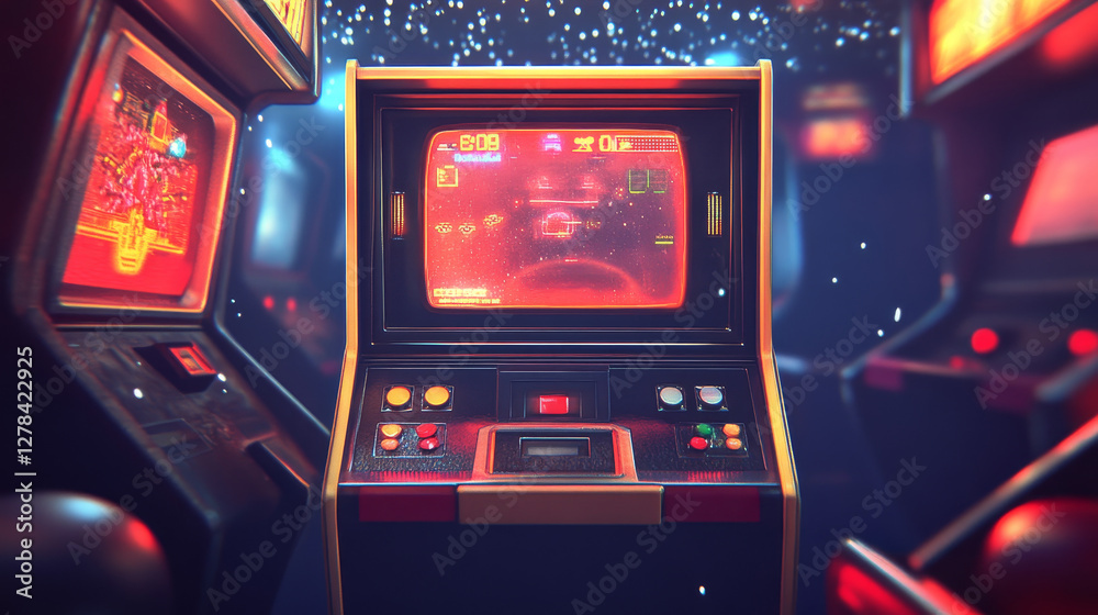 Retro arcade video game screen machine background. Vintage 80s computer ...