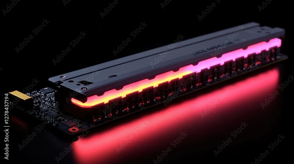Illuminated RAM module on dark surface Stock Photo | Adobe Stock