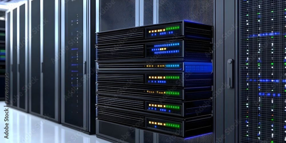 Foto de Stock Data center rack servers in a modern server room high-tech environment secure ...