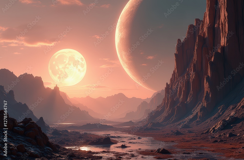Alien Planet Landscape with Ringed Gas Giant. Sci-fi movie posters ...