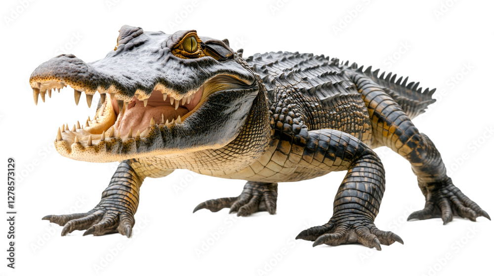 American alligator with open mouth showing teeth isolated on ...