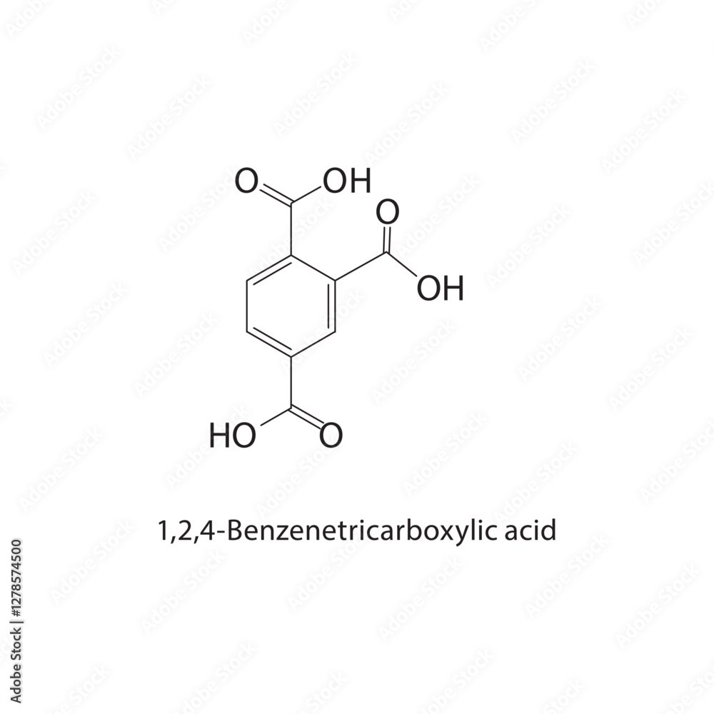1,2,4-Benzenetricarboxylic acid skeletal structure.Carboxylic Acid compound schematic ...