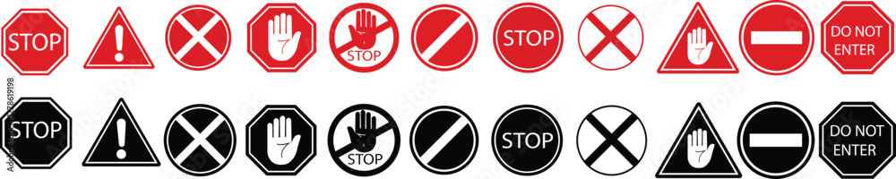 Stop sign vector icon in flat Traffic symbol rules and regulations Stop ...