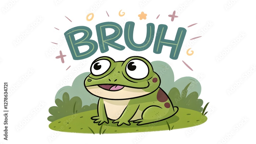 Derpy frog with a goofy face bruh text meme Stock Illustration | Adobe ...