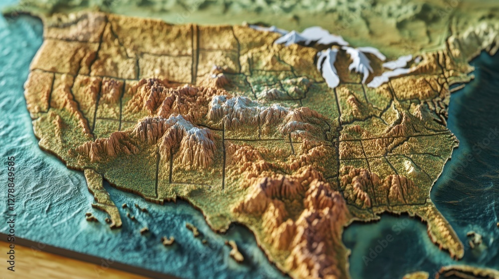Create a topographical relief map of America, showcasing mountain ...