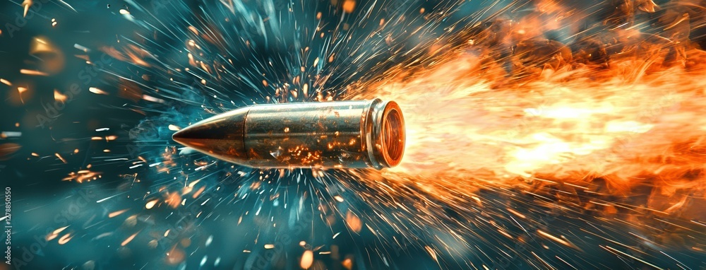 bullet streaks through high speed chase scene, surrounded by fiery ...