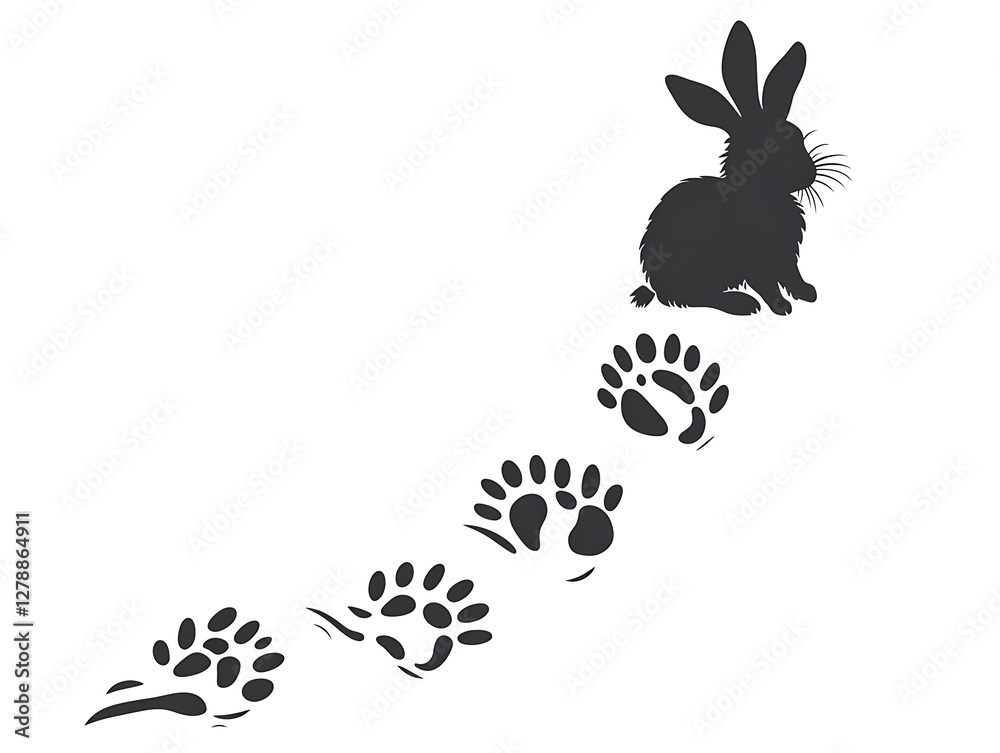 Rabbit footprints, nature, spring, white background, design Stock ...