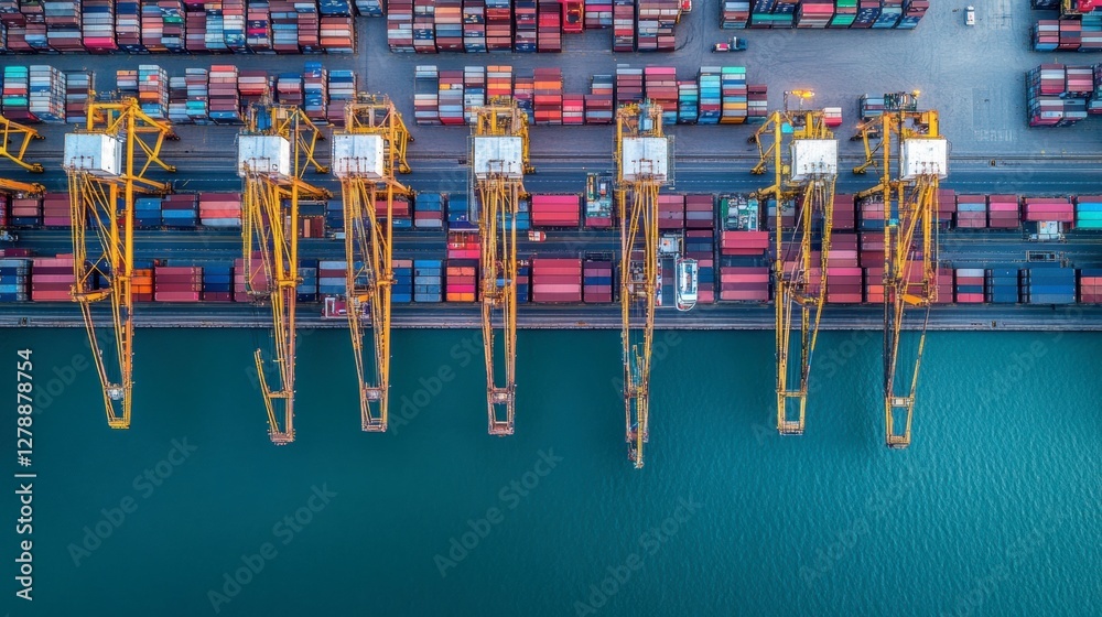 Aerial top down photo of industrial cargo container logistics terminal ...