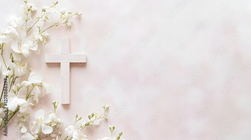 un fondo rosa pastel con espacio de copia con una cruz catolica ...