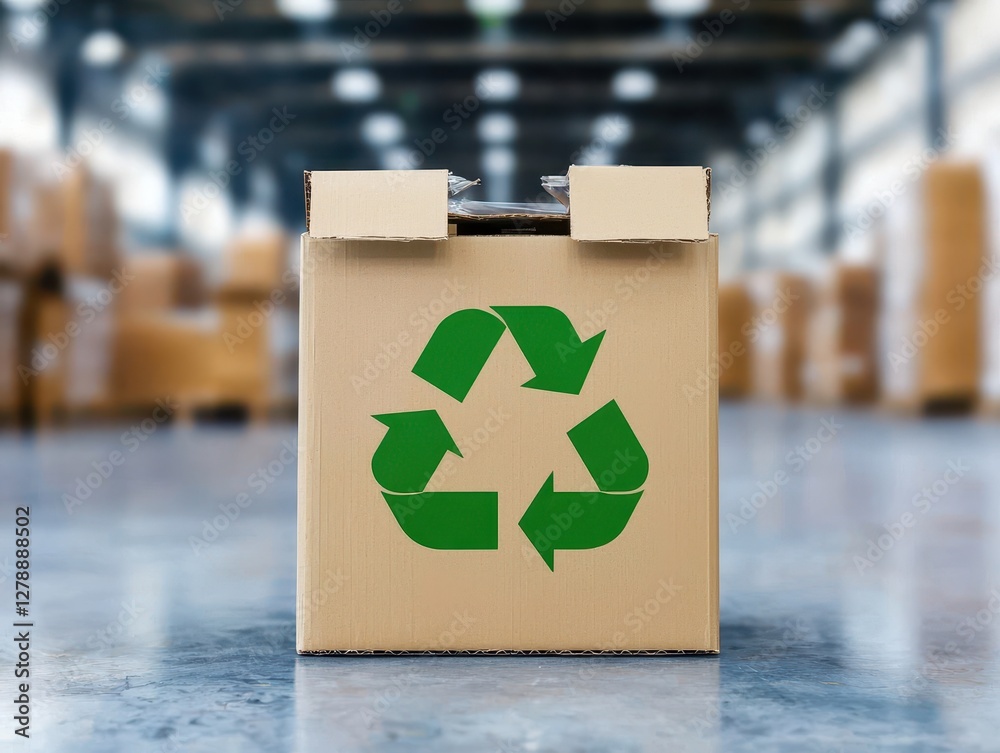 Green logistics for sustainability. Recycling box in a warehouse ...