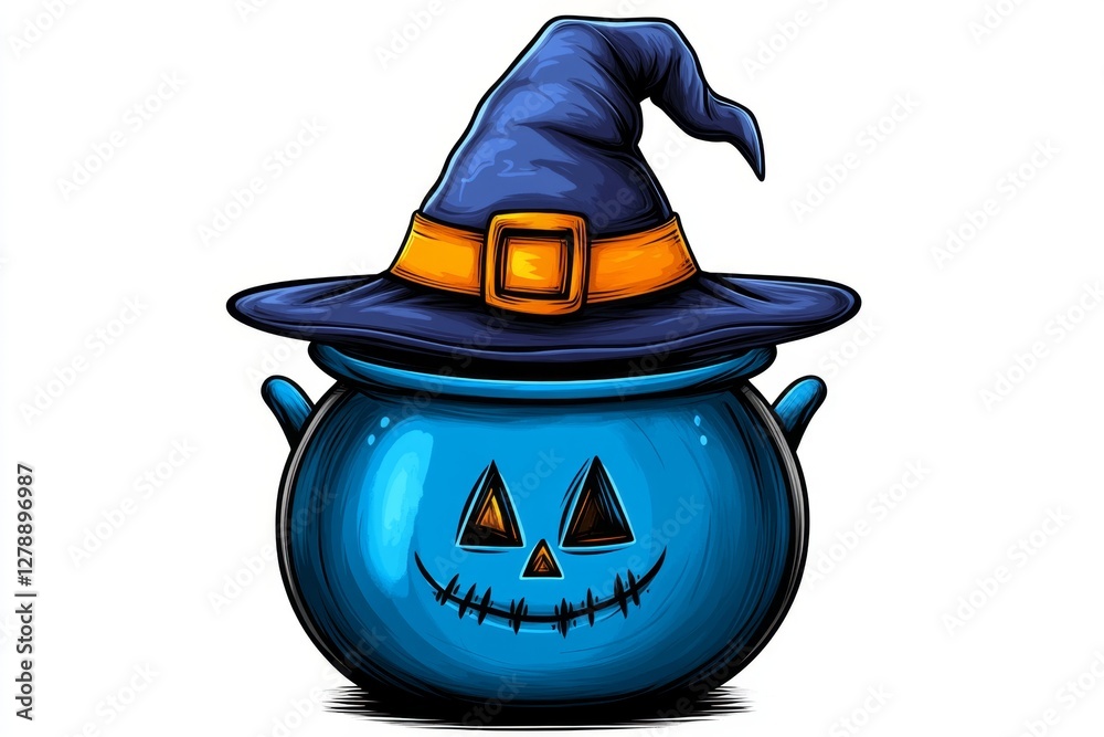 Asset line art witch cauldron 2d flat illustration freehand drawing ...