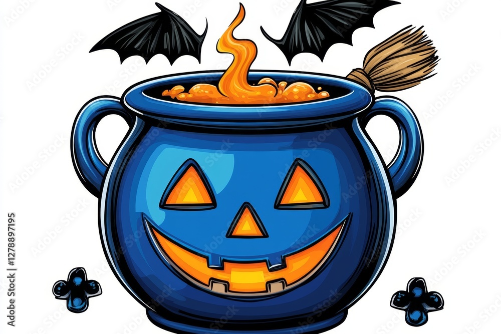 Ilustración de Stock Asset line art witch cauldron 2d flat illustration ...