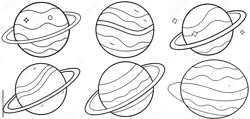 Planet Outline Coloring Page Printable Line Art Drawing Stock Vector ...