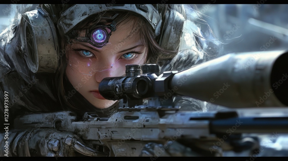 Cyberpunk Female Sniper: A Digital Masterpiece Stock Illustration ...
