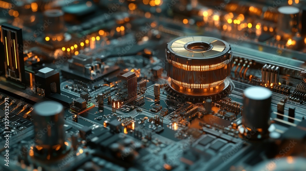 Complex electronic board of toroidal inductors, copper wire windings ...