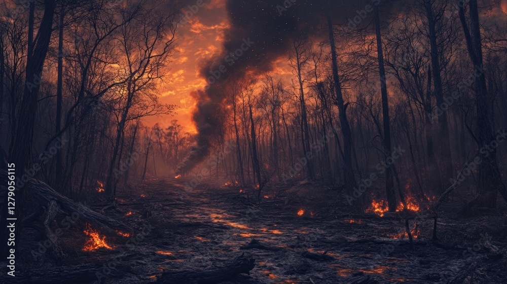 Aftermath of wildfires charred forest nature image devastated landscape ...