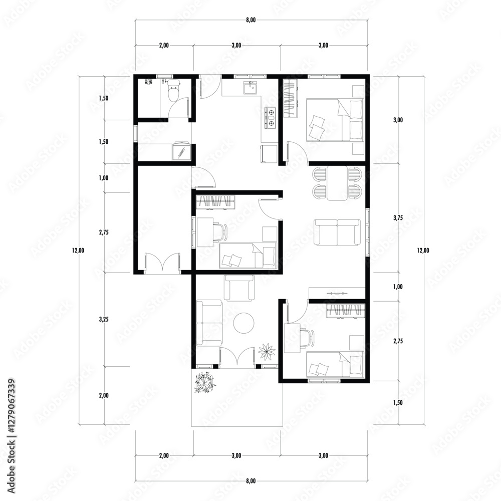 Floor plan blueprint type 96 sqm, Figure of the jotting sketch of the ...