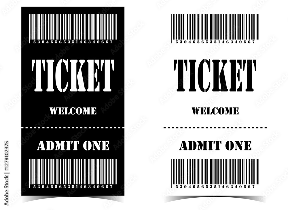 Vintage Event Ticket with Barcode - Black and White Design Stock Vector ...