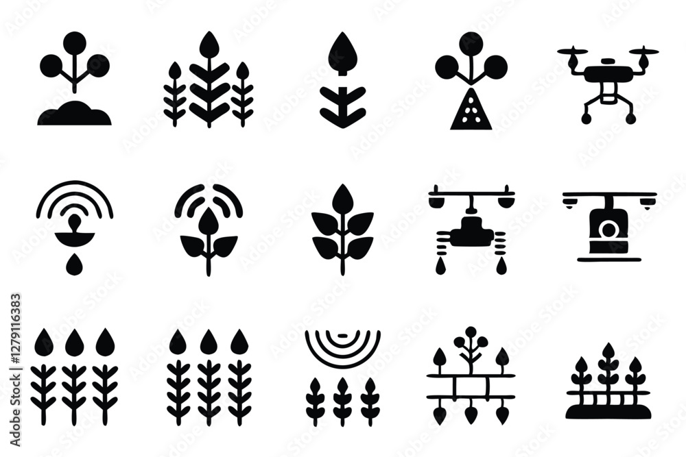 Design a modern icon pack representing smart agriculture technologies ...