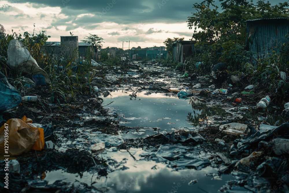 Wastewater pooling in a neglected area reveals the impact of pollution ...