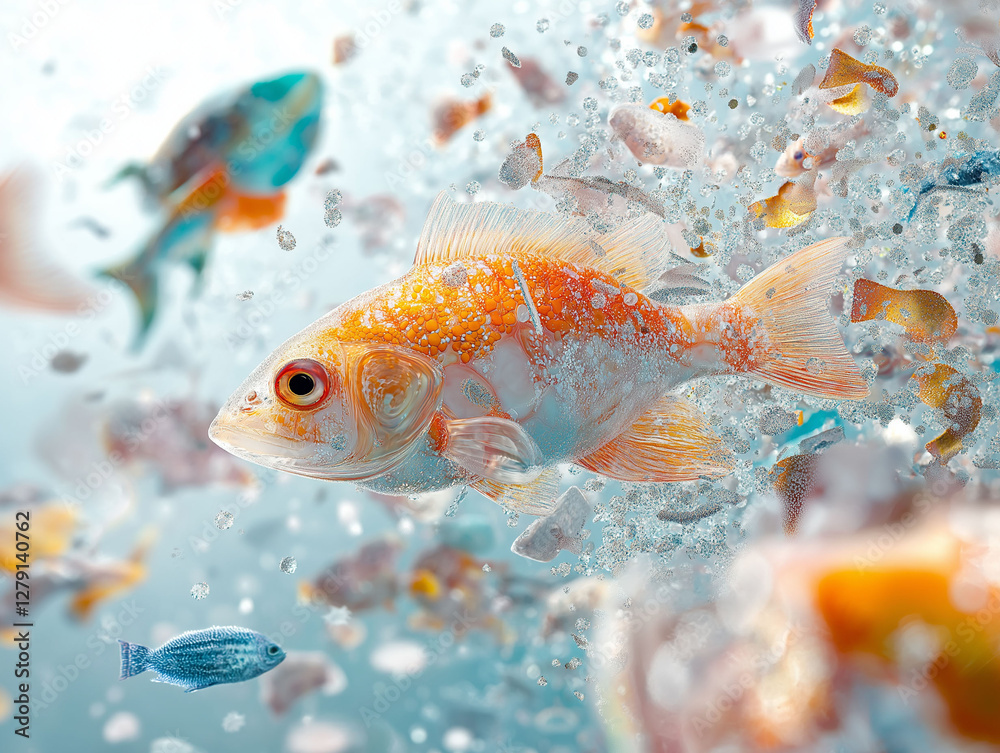 Microplastics nanoplastics pollution. Ocean impact. Environment health ...