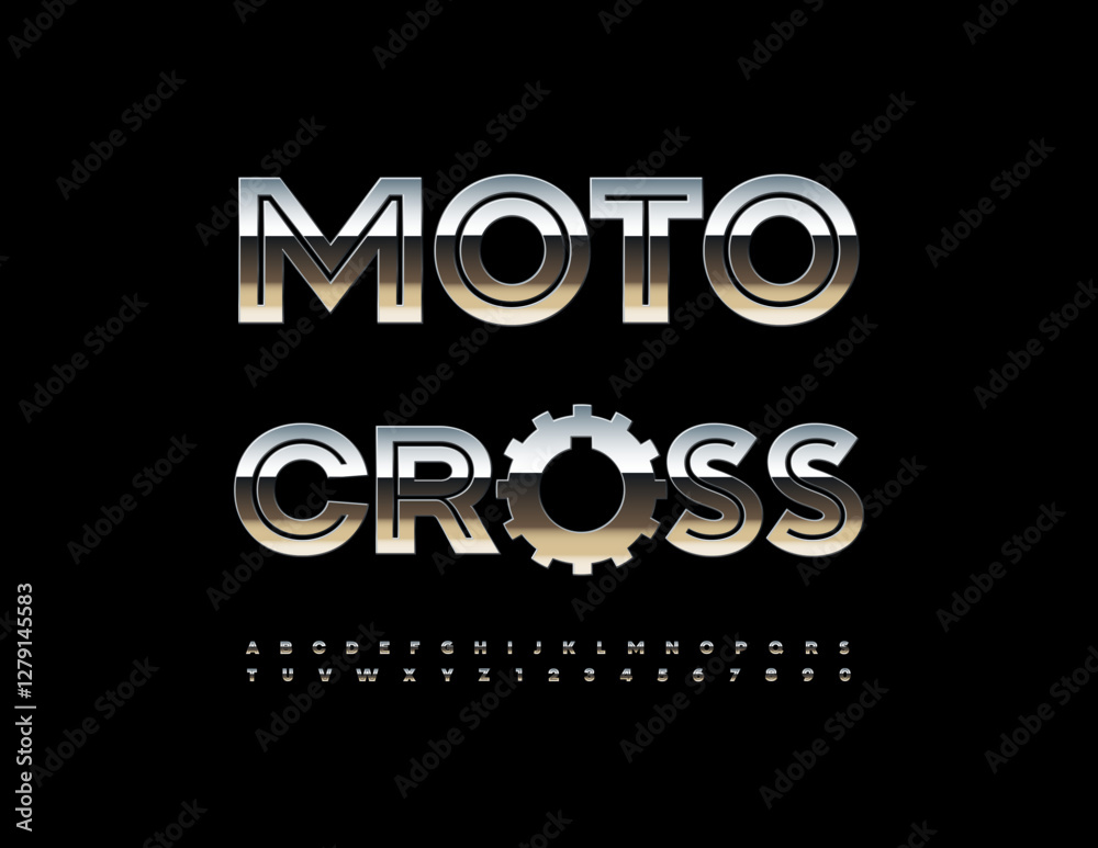 Vector de Stock Vector Steel emblem Moto Cross with Metallic Сogwheel ...