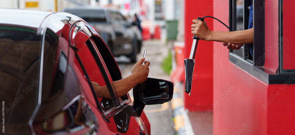 Scan and pay for food, pick up food from a drive-thru counter and take ...