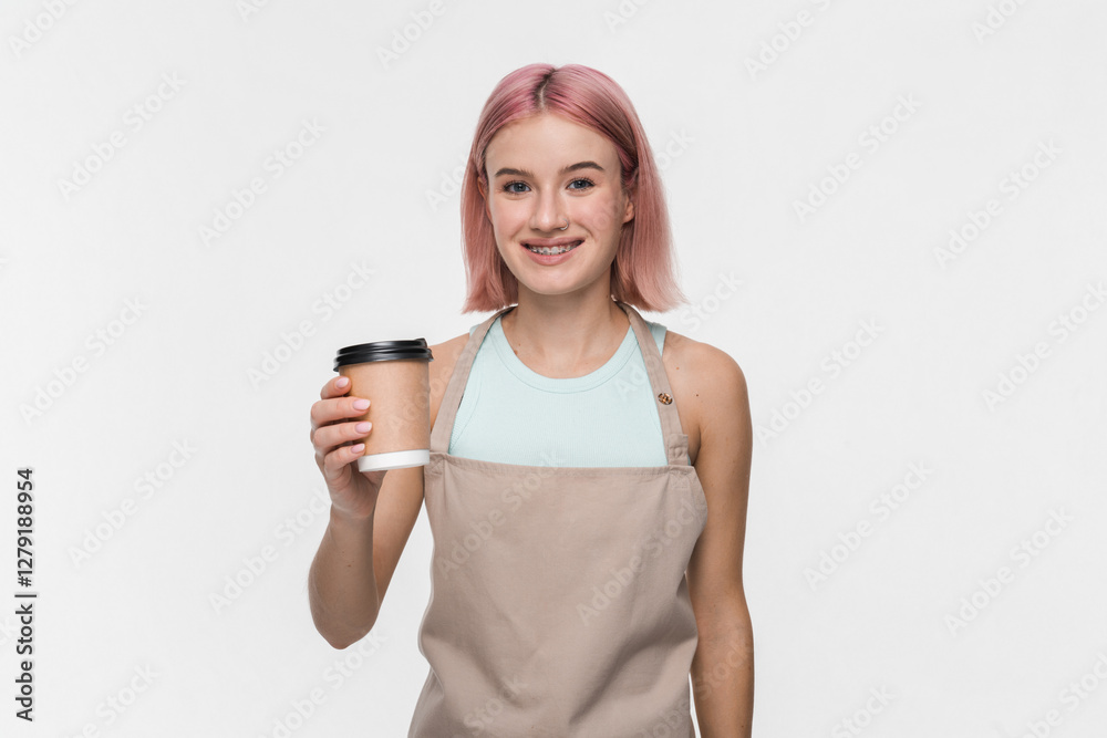 Smiling hipster girl with colorful hair nose piercing braces female ...