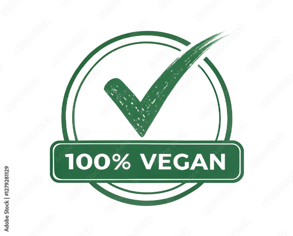 100% Vegan badge with green check mark and circular design for plant ...