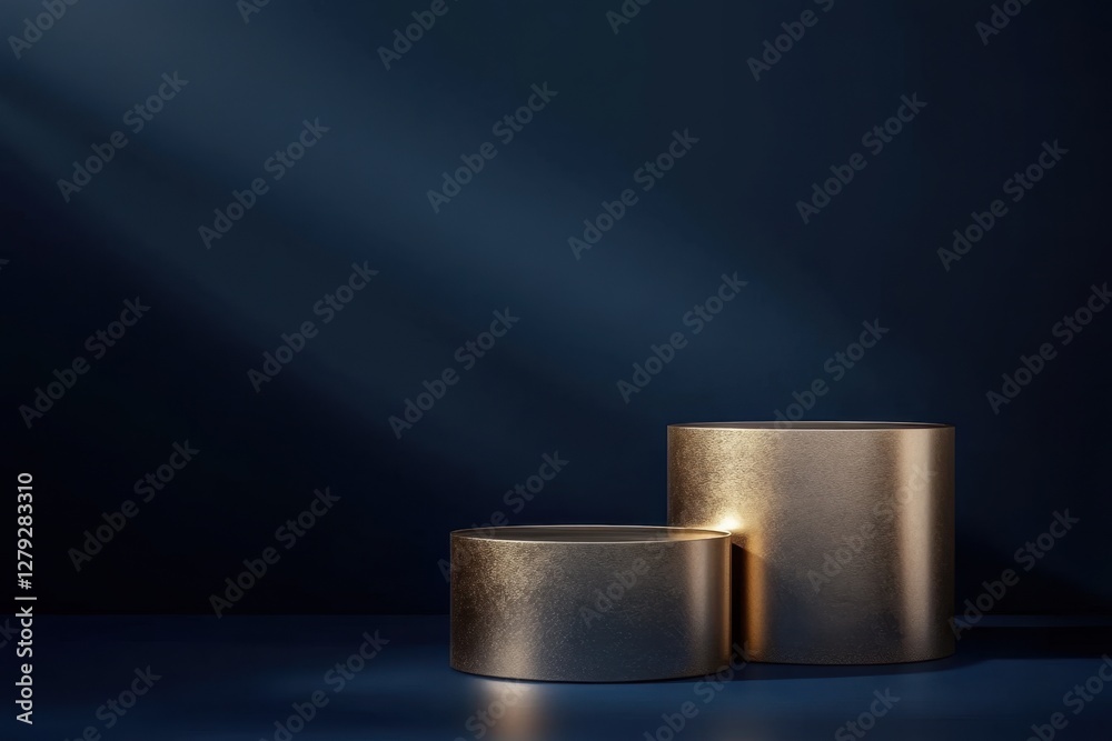 Elegant display setup featuring two metallic cylinder platforms against ...
