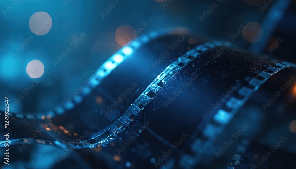 Digital blue film strip background. Cinematic poster banner design ...