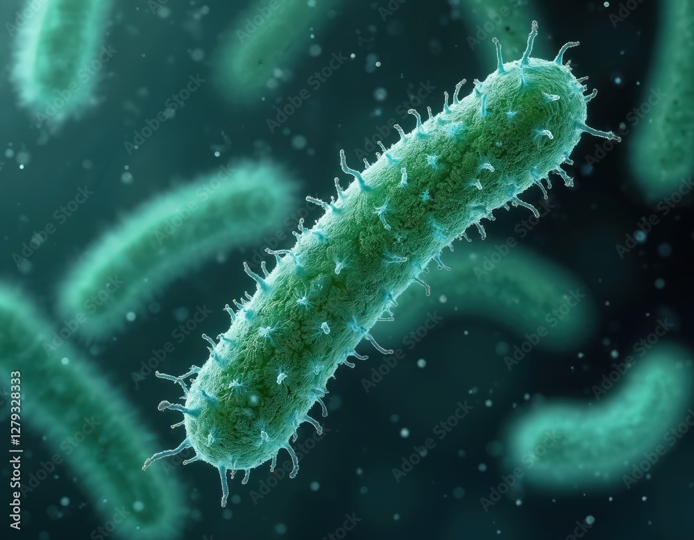 E. Coli bacterial strains under microscope. Health, food safety, human biology science research ...