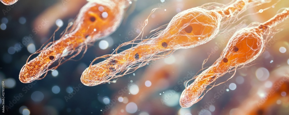 Detailed microscopic view of human sperm cells swimming actively ...