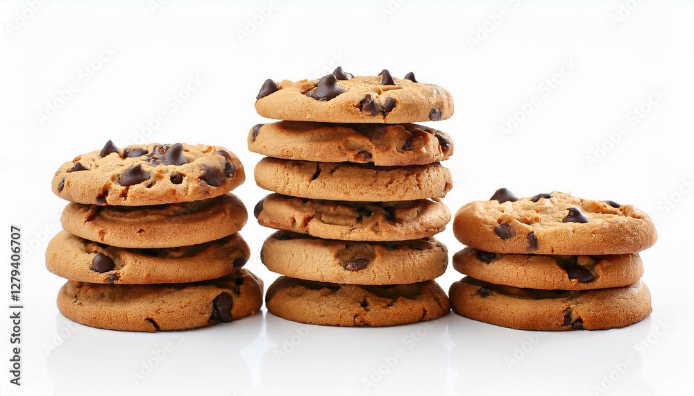 Chocolate chip cookies stacks assorted baked sweets perfect for snacks ...