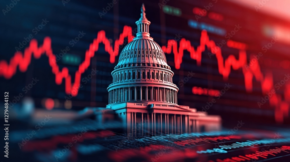 Symbolic blend of U.S. Capitol building with financial market trends ...