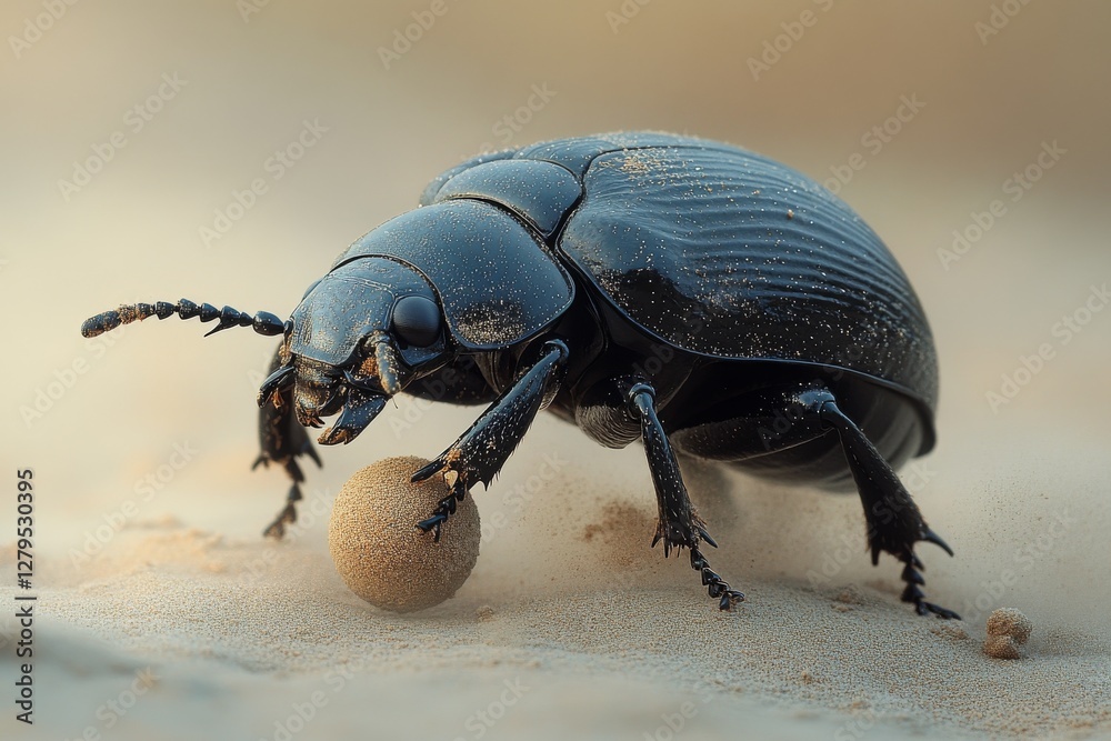 Fascinating Nature Scene of a Dung Beetle Rolling a Small Ball Across ...