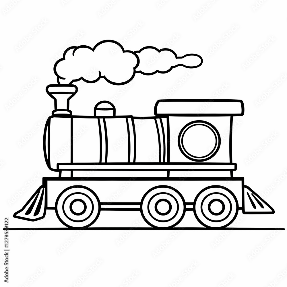 Cartoon Steam Locomotive Black and White Line Drawing Childrens ...