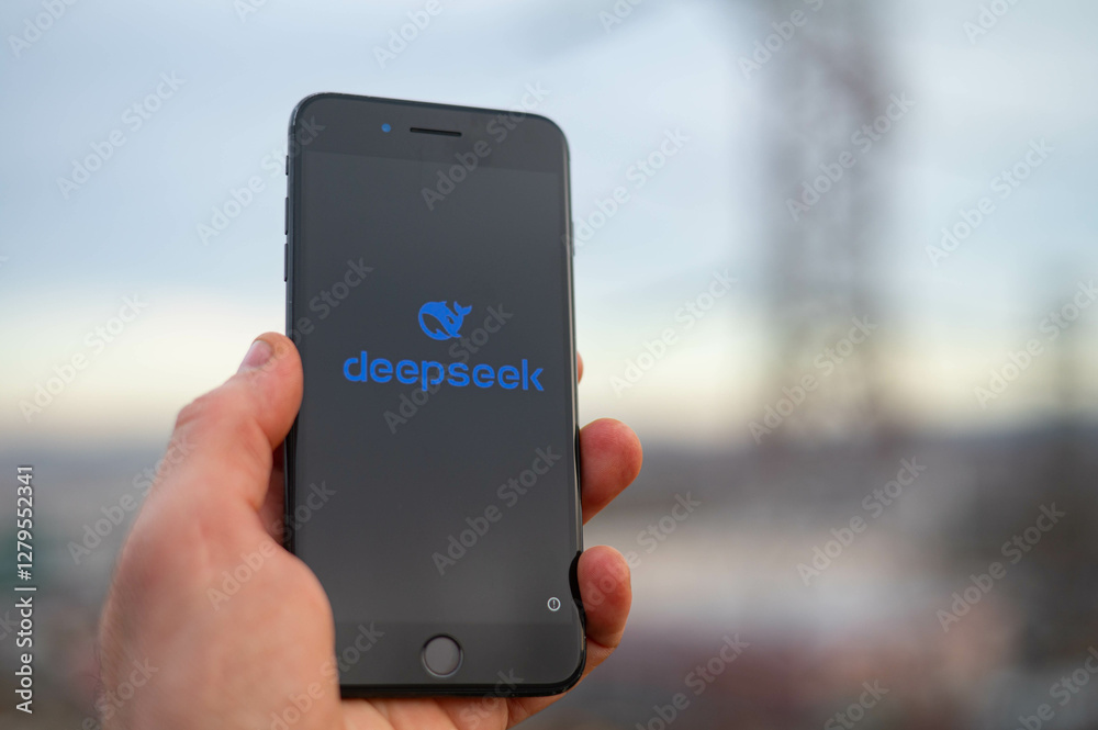 DeepSeek logo on a smartphone screen Stock Photo | Adobe Stock