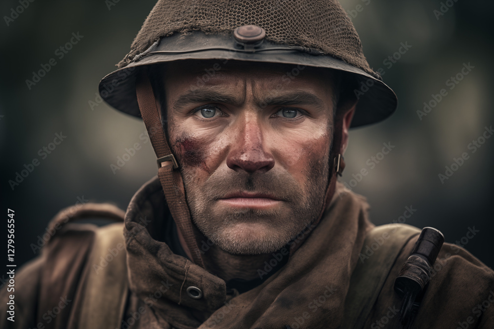 Foto de Stock WW1 Soldier - First World War Military Portrait, Historical Army Uniform, Helmet ...