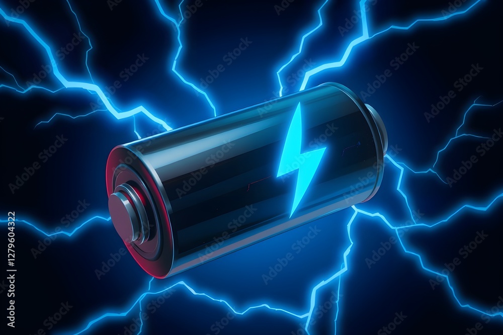 Futuristic energy tech concept. Advanced lithium ion battery with high ...