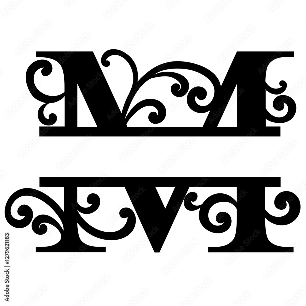 Image vectorielle Stock Split Letters A-Z SVG, Floral Split SVG, Floral ...