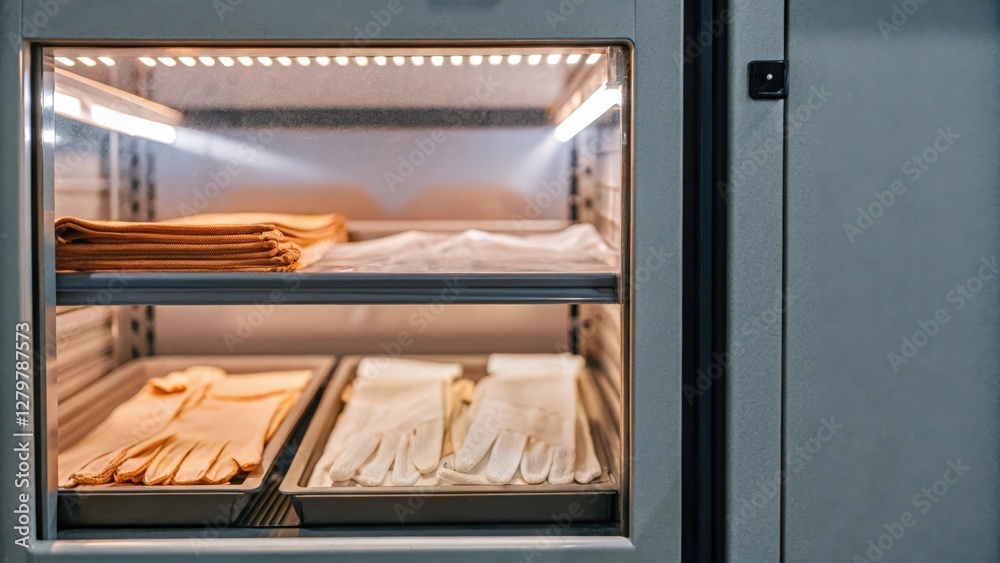 A close examination of a biosafety cabinet with transparent glass doors ...