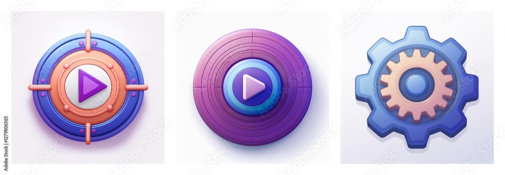 Three app icons: a target with play symbol, a round play button, and a ...