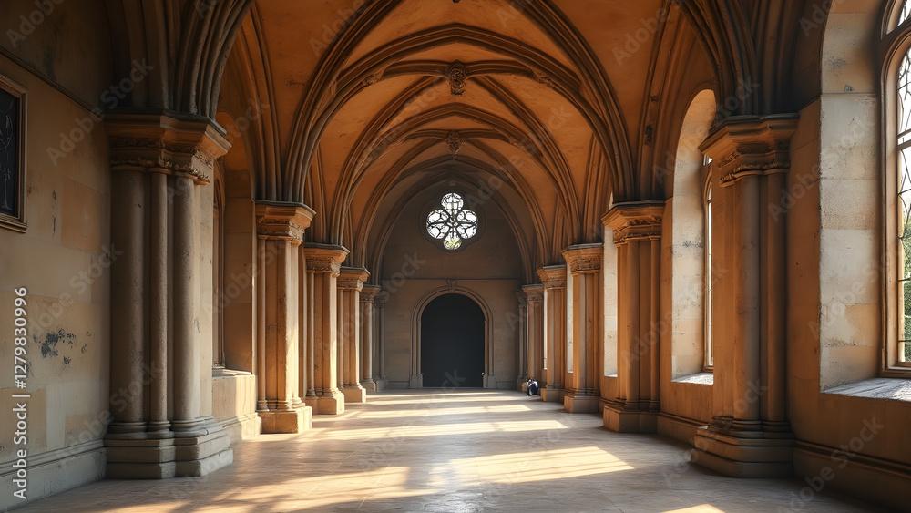 Historic cathedral interior design. High arches in cathedral ...