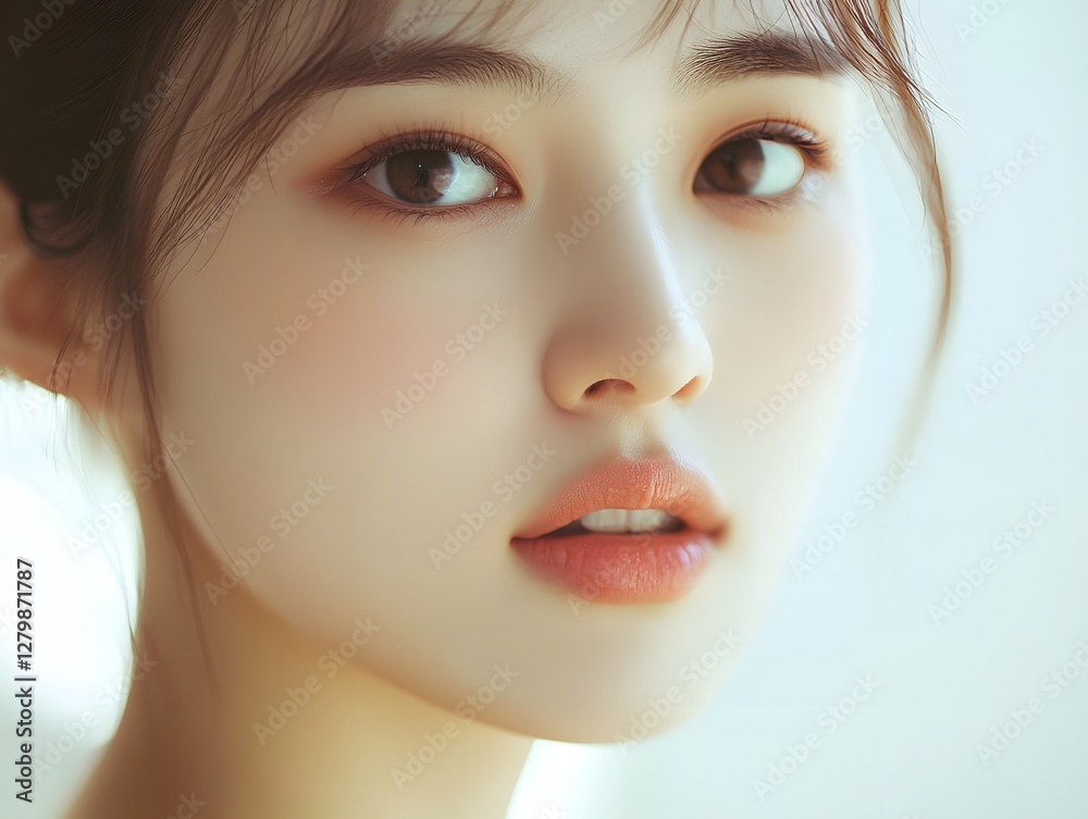 asian beauty woman with clean fresh skin on white background, .beauty ...